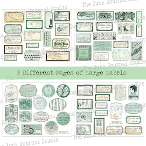 Green Vintage Labels Digital, Distressed Numbers, Green Labels, Junk ...