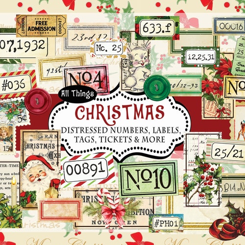 Christmas Distressed Numbers Labels Tickets Tags Ephemera - Etsy