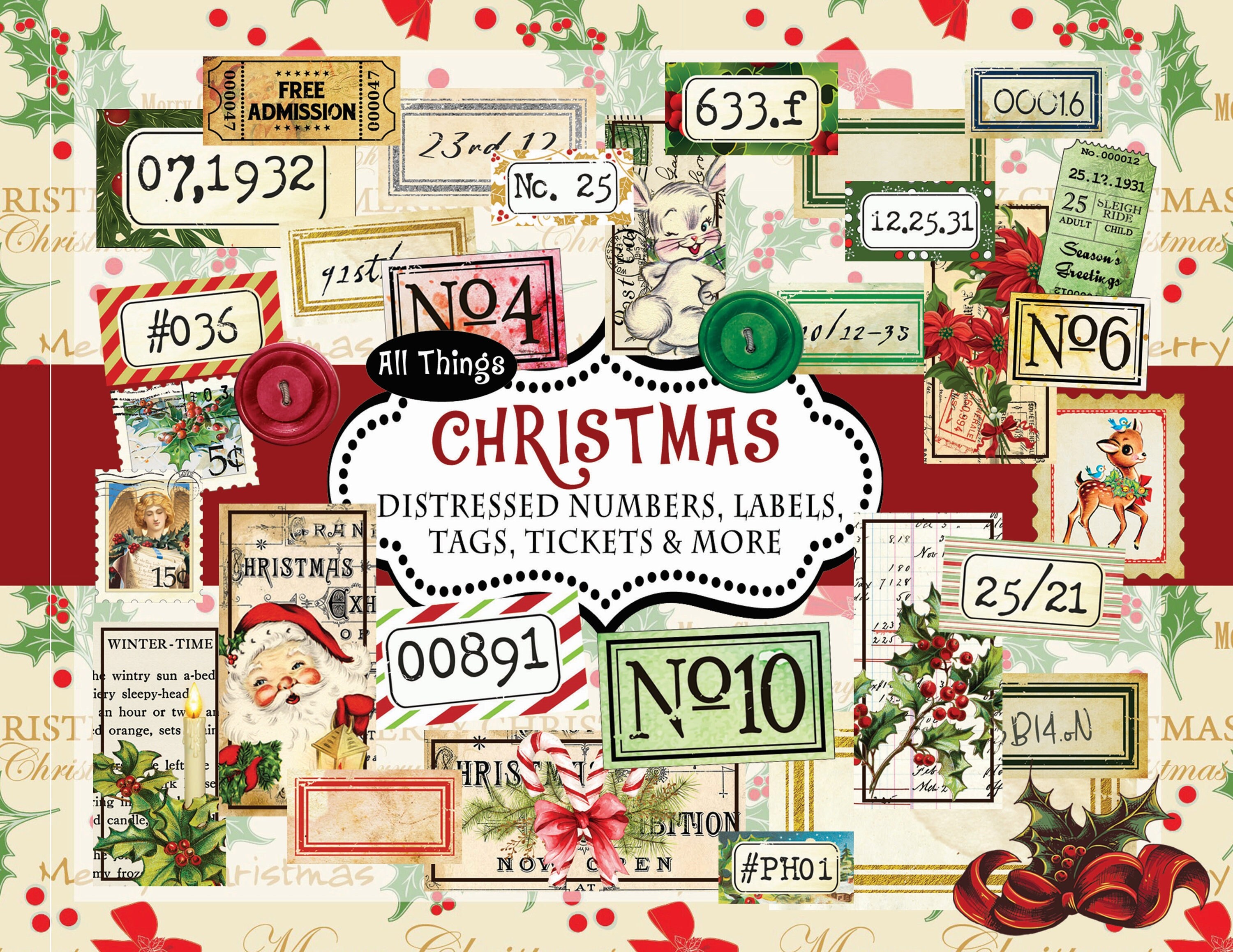 Christmas Distressed Numbers Labels Tickets Tags Ephemera - Etsy