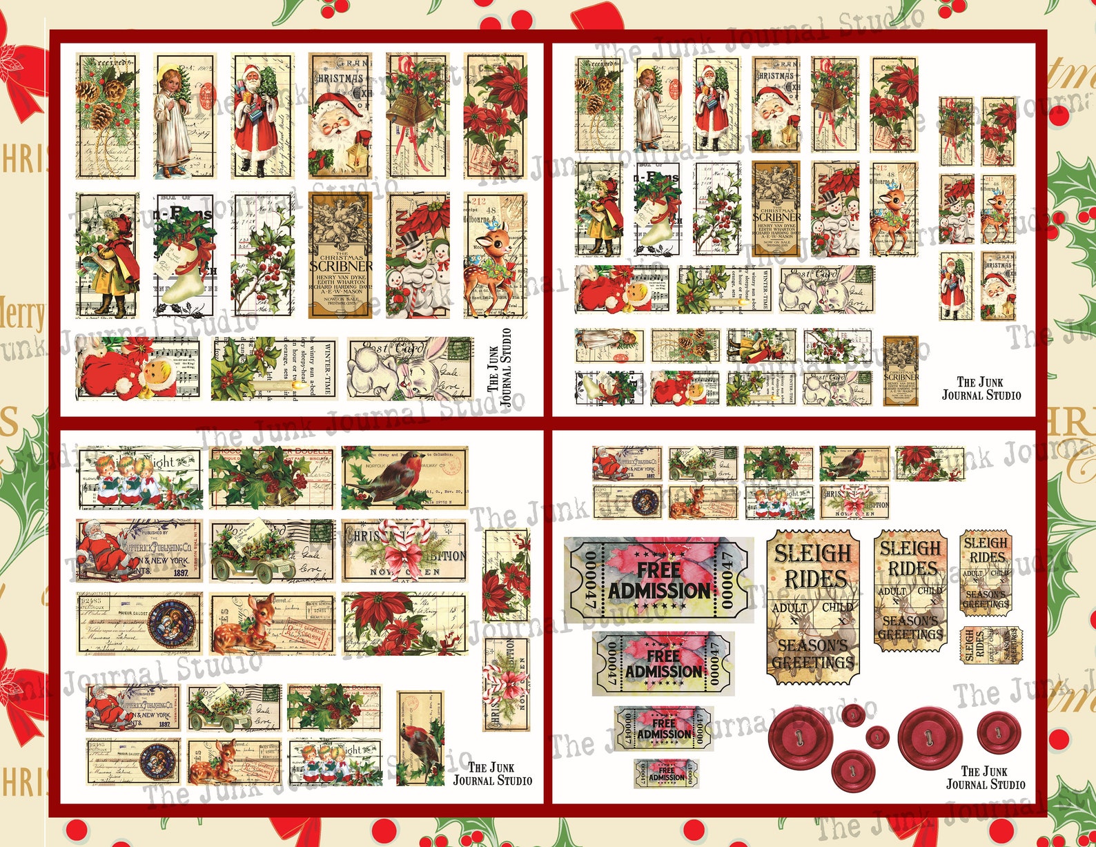 Christmas Distressed Numbers Labels Tickets Tags Ephemera - Etsy