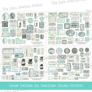 Pastel Turquoise & Pink 28 Page Vintage Labels Digital, Distressed ...