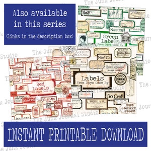 Blue Vintage Labels Digital, Distressed Numbers, Blue Labels, Ephemera ...