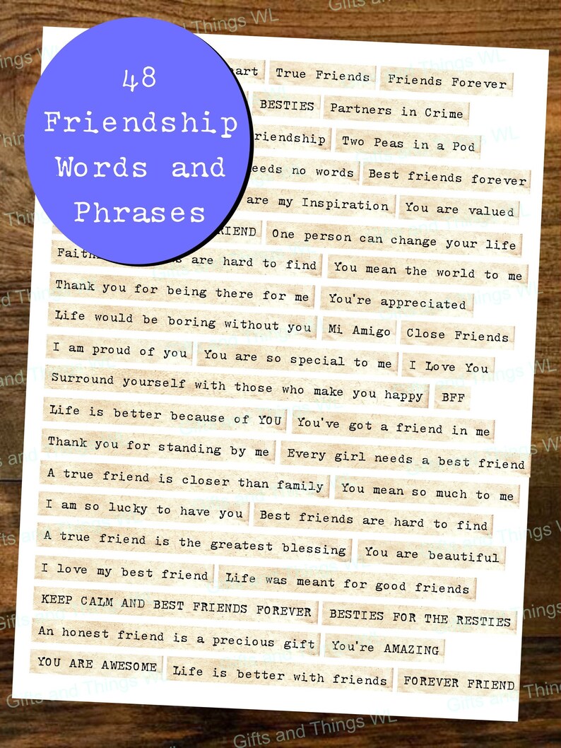 Friendship Words and Phrases Friendship Digital Digital | Etsy