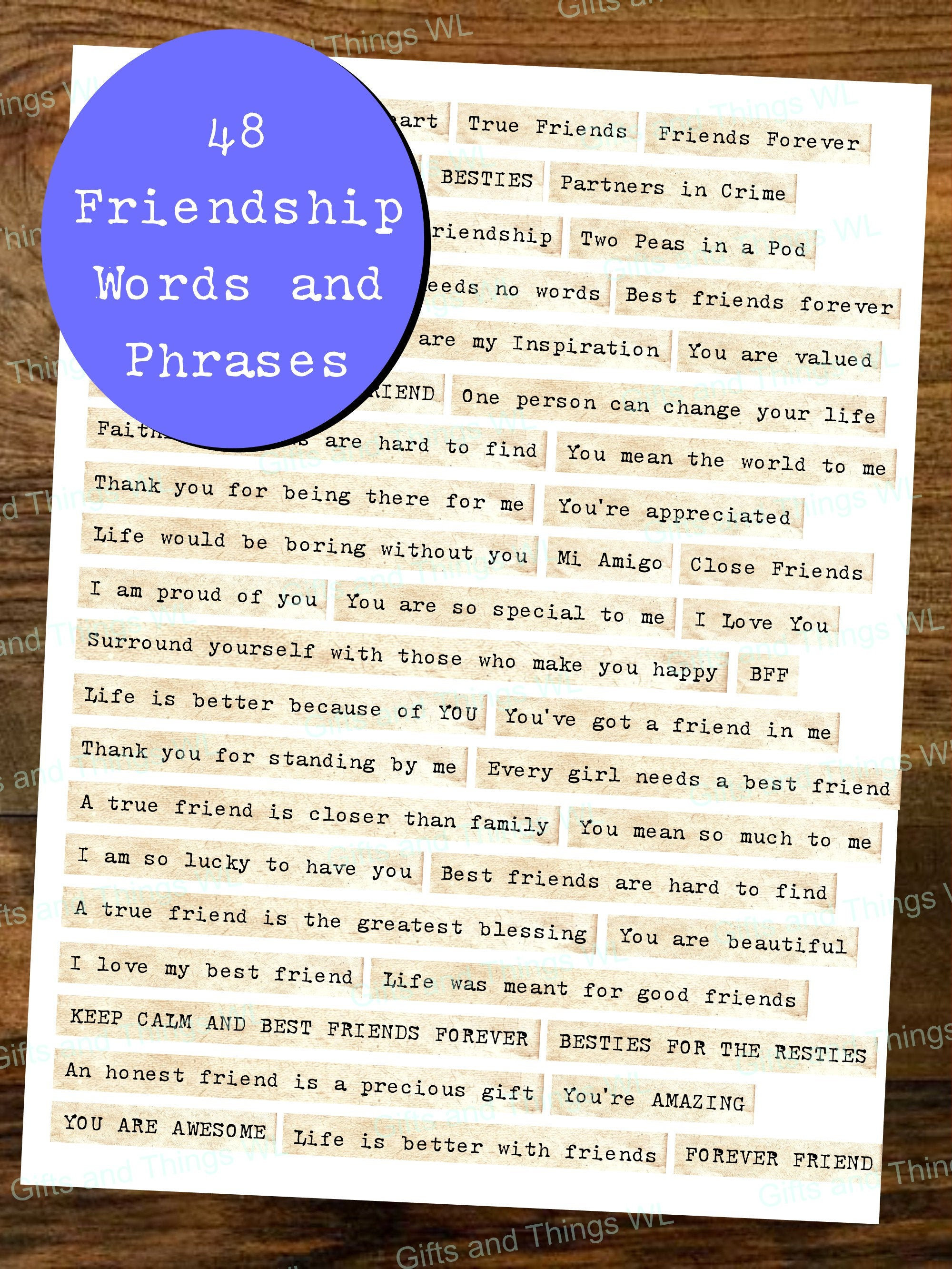 Friendship Words and Phrases Friendship Digital Digital | Etsy
