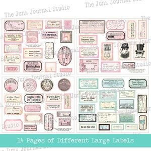 Pastel Turquoise & Pink 28 Page Vintage Labels Digital, Distressed ...