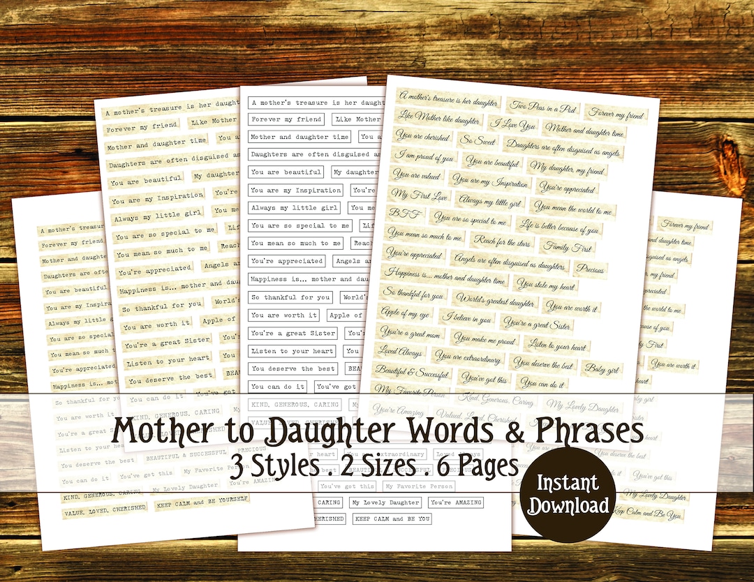 Mother Daughter Words and Phrases, Daughter Digital Download, Daughter ...