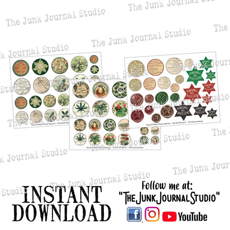 MEGA PACK - Botanical Collage Cluster Kit Series, Add-0n Red, Botanical ...