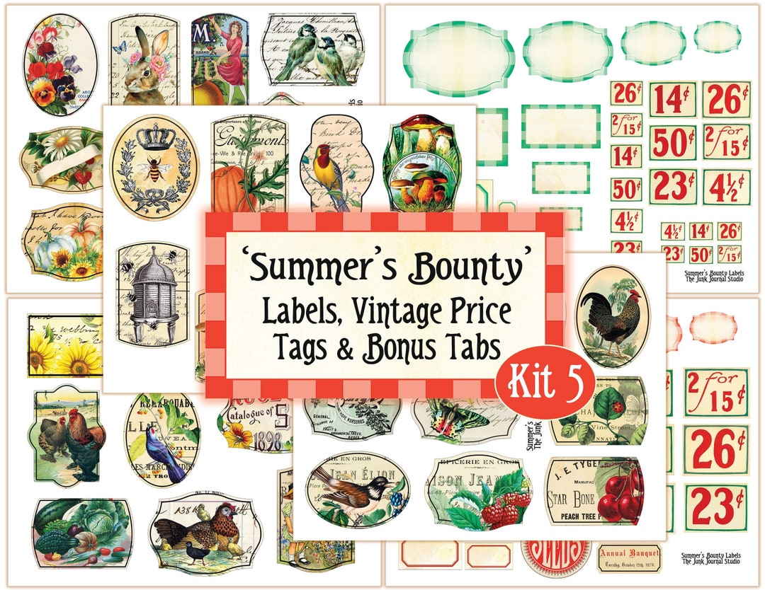 Huge Garden Junk Journal Kit, Kit 5, Summer's Bounty Labels, Vintage ...