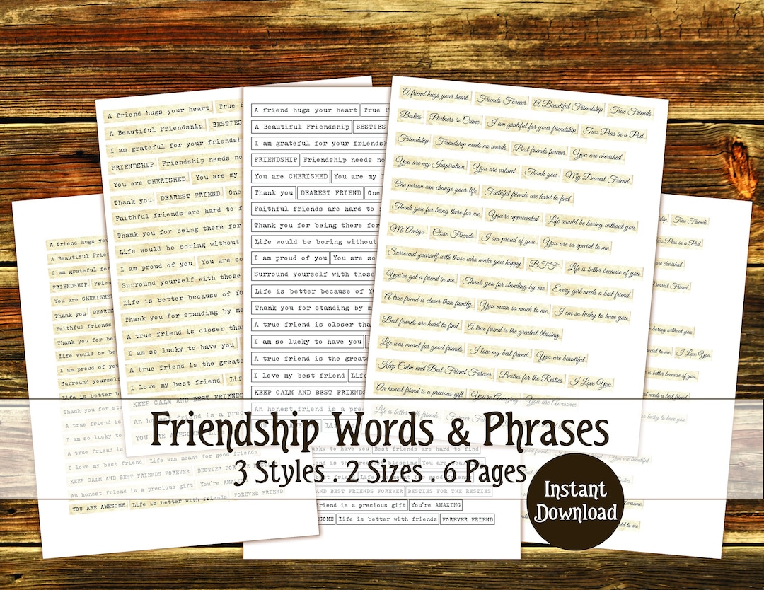 Friendship Words and Phrases, Friendship Digital, Digital Download ...