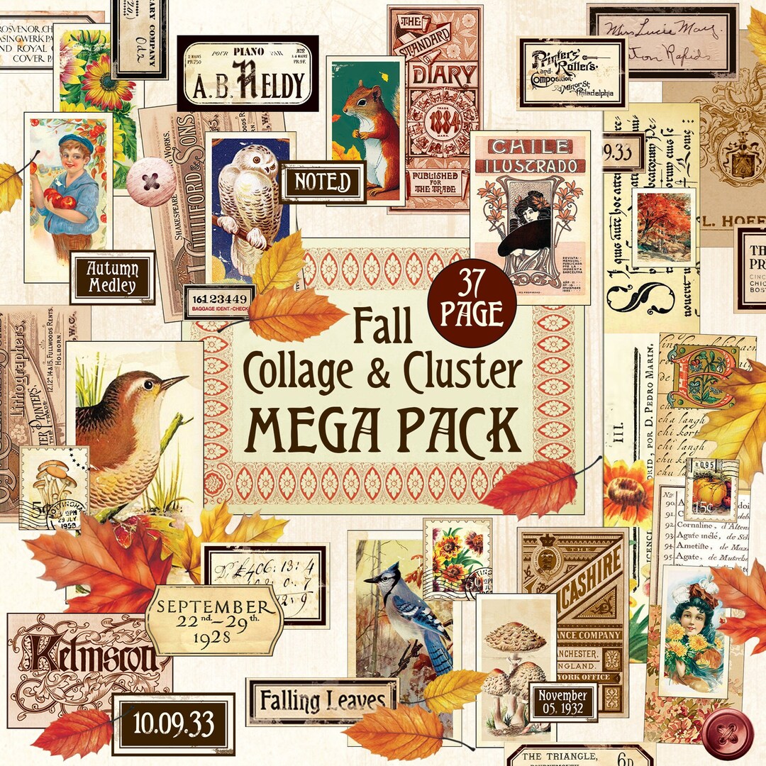 MEGA PACK FALL Collage/cluster Digital Kit, Fall Labels, Autumn Collage ...