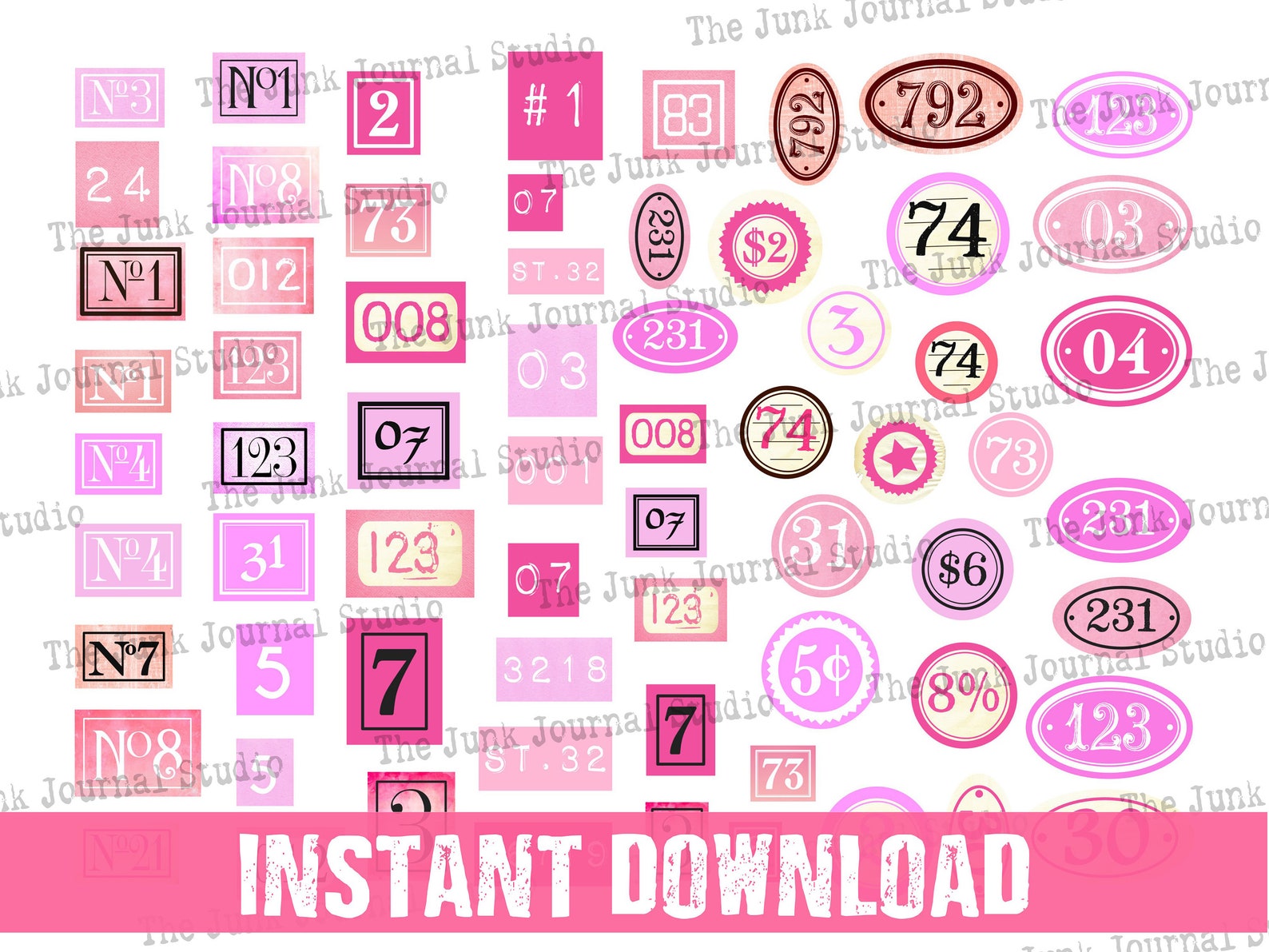 PINK Distressed Numbers Labels Tickets Tags Flashcards - Etsy Canada