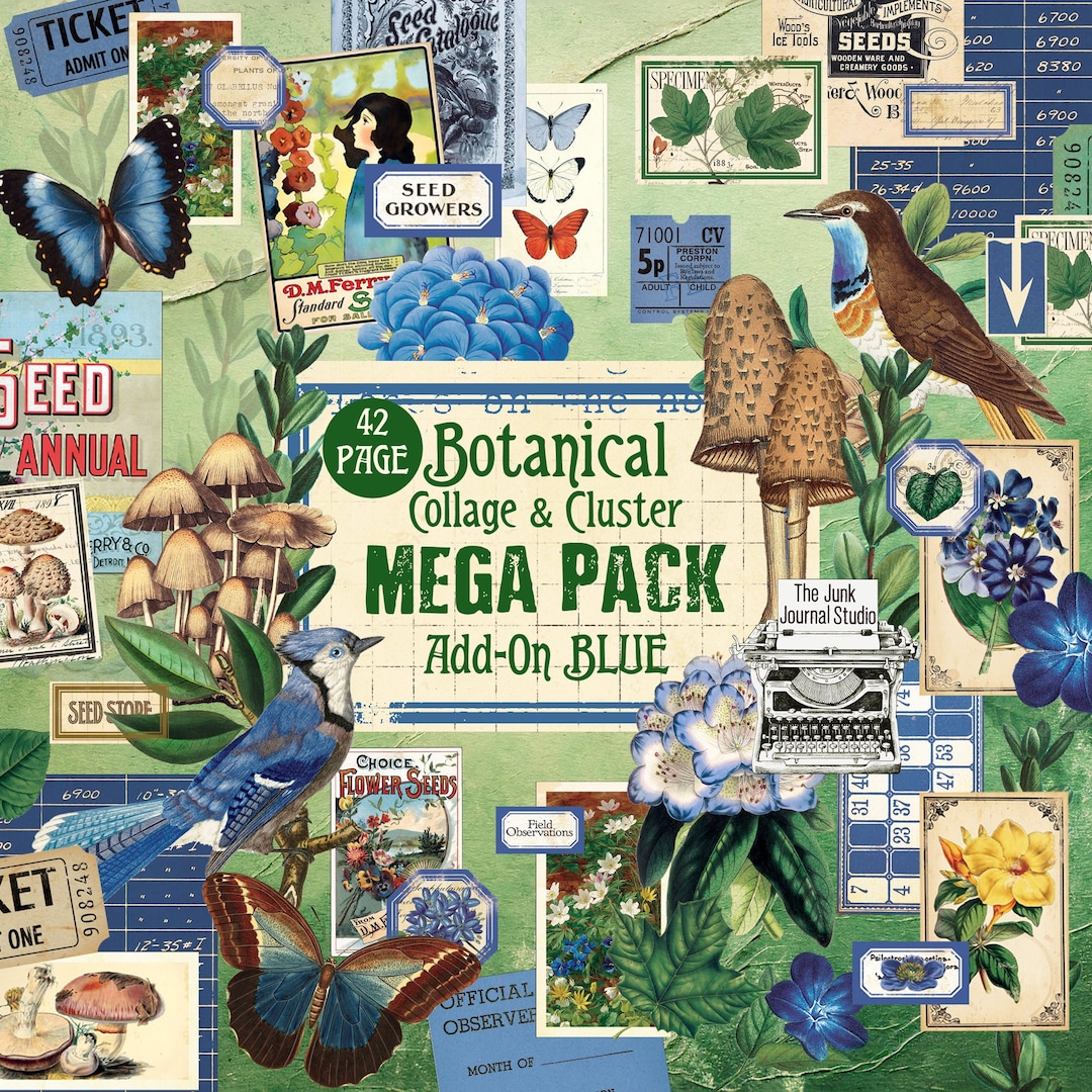 MEGA PACK - Botanical Collage Cluster Kit Series, Add-0n Blue ...