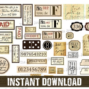 Distressed Numbers, Labels, Tickets, Tags, Flashcards, Ephemera, Junk ...