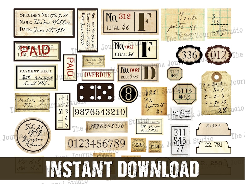 Distressed Numbers Labels Tickets Tags Flashcards - Etsy