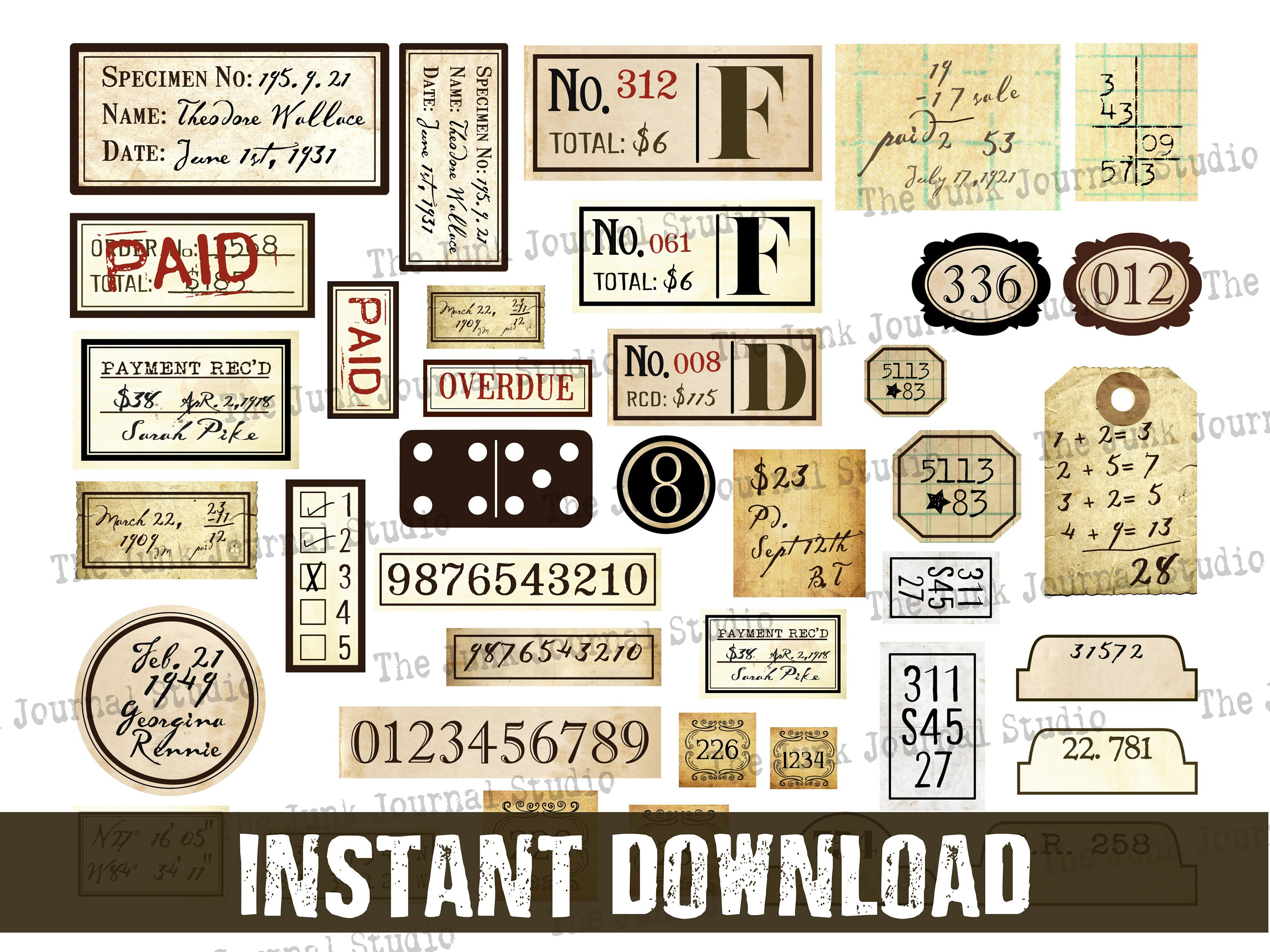 Distressed Numbers Labels Tickets Tags Flashcards - Etsy