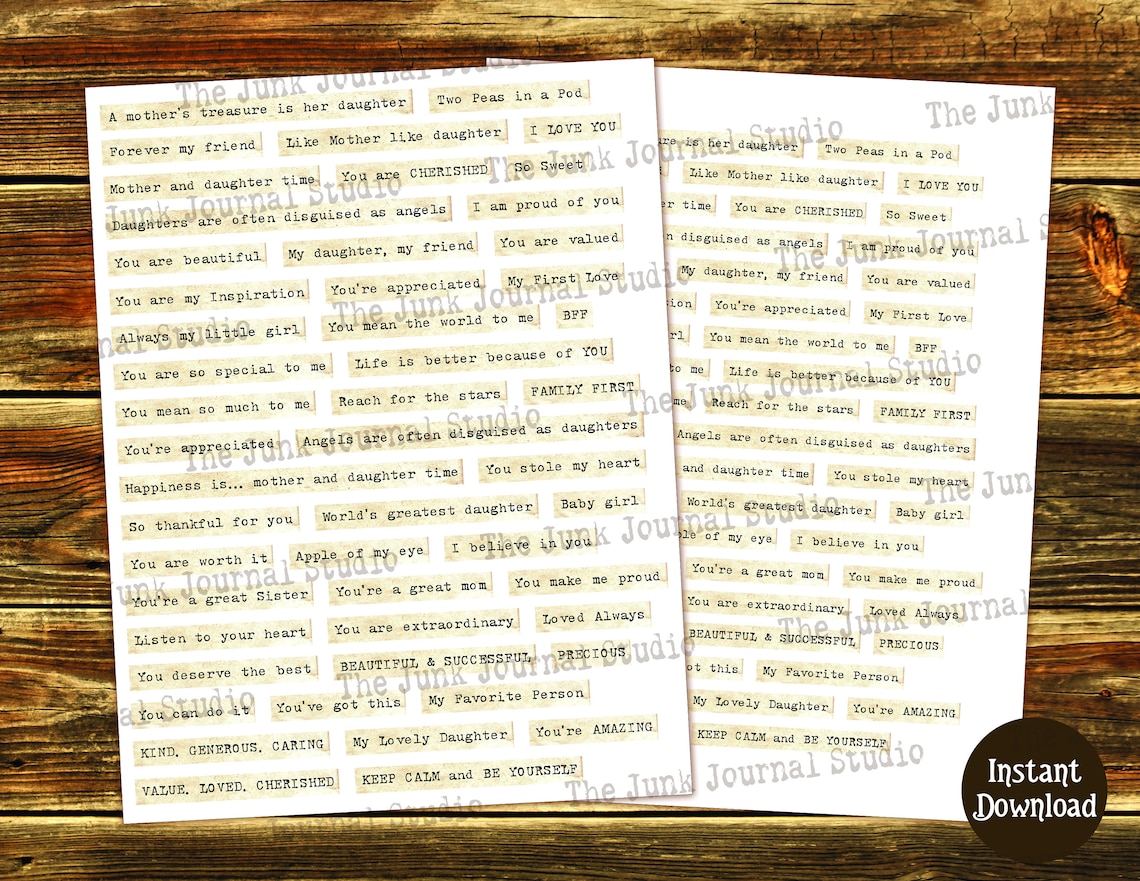 Mother Daughter Words and Phrases, Daughter Digital Download, Daughter ...