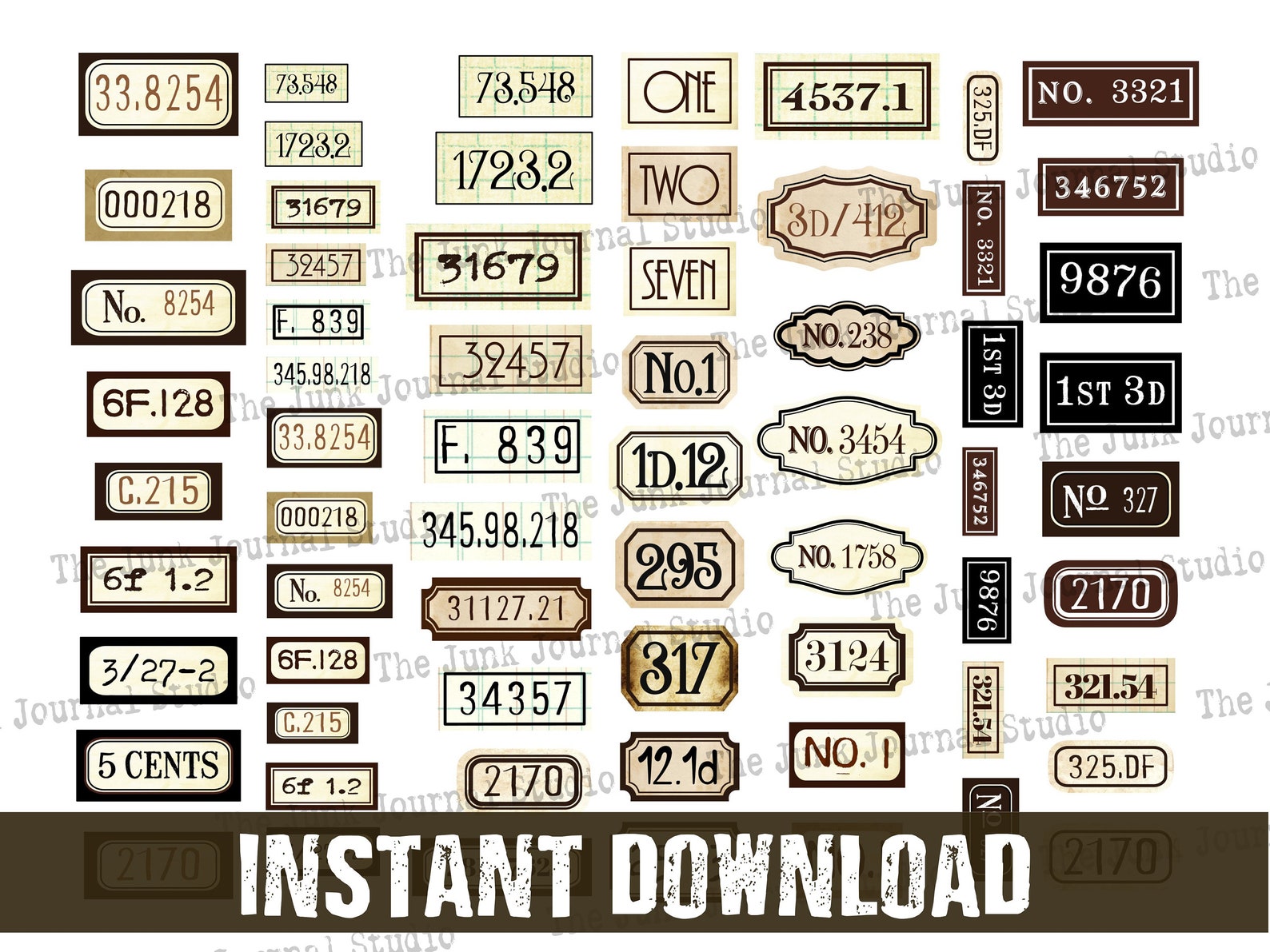 Distressed Numbers, Labels, Tickets, Tags, Flashcards, Ephemera, Junk ...