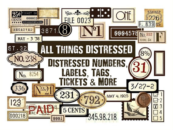 Distressed Numbers Labels Tickets Tags Flashcards - Etsy