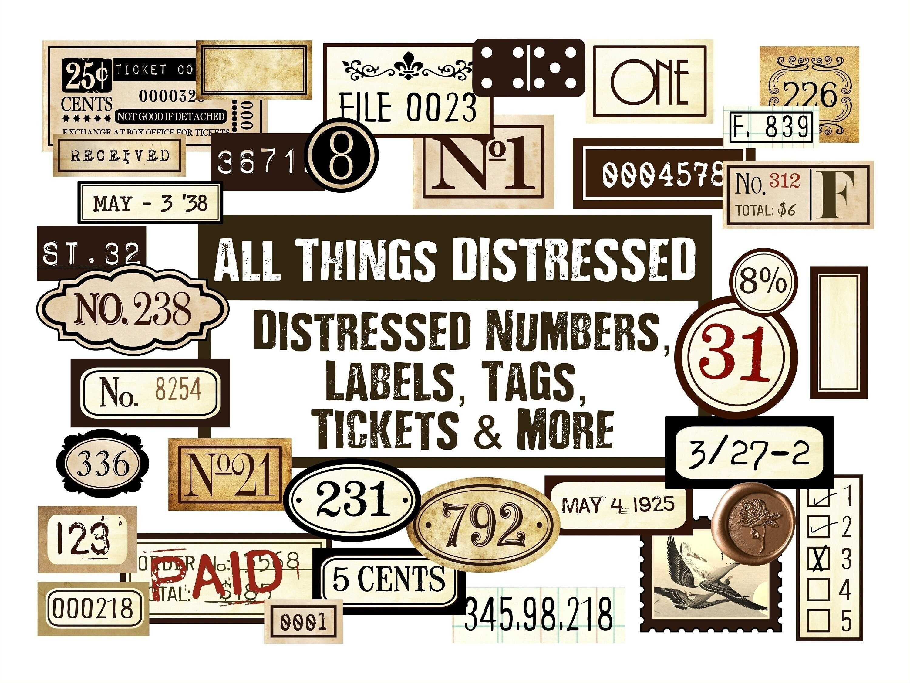 Distressed Numbers Labels Tickets Tags Flashcards - Etsy