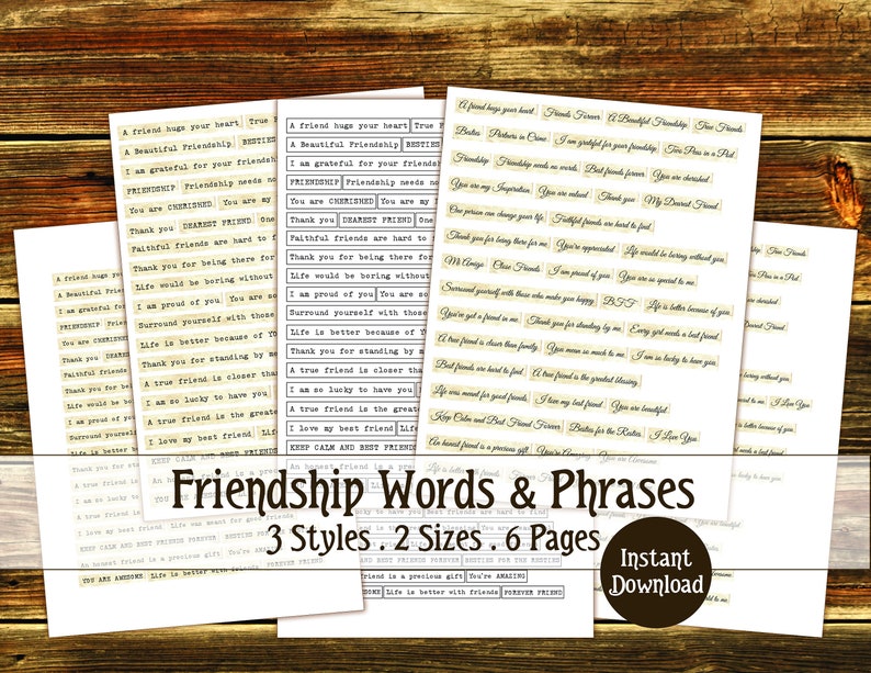Friendship Words and Phrases Friendship Digital Digital - Etsy