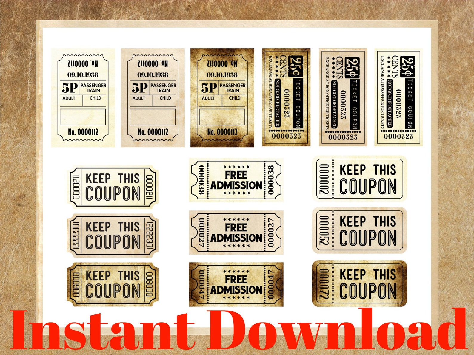 Distressed Numbers Labels Tickets Tags Flashcards | Etsy