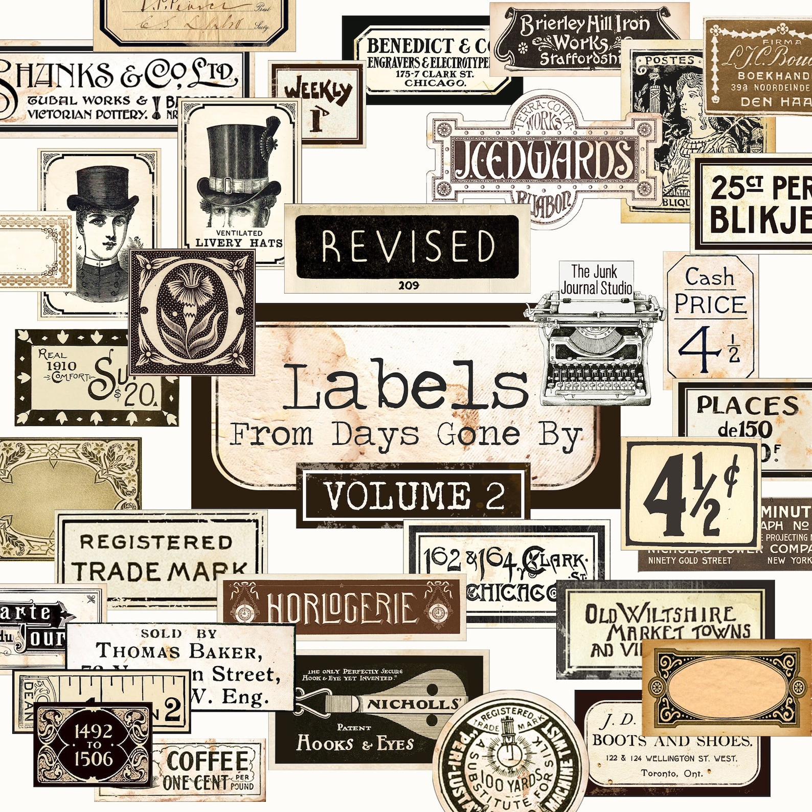 Vintage Labels Volume 2 Digital, Distressed Numbers, Labels, Ephemera ...