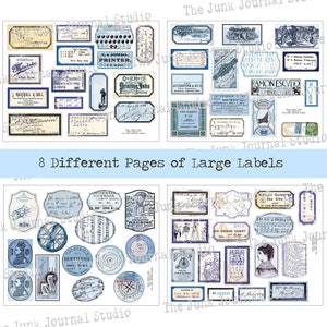 Blue Vintage Labels Digital, Distressed Numbers, Blue Labels, Ephemera ...
