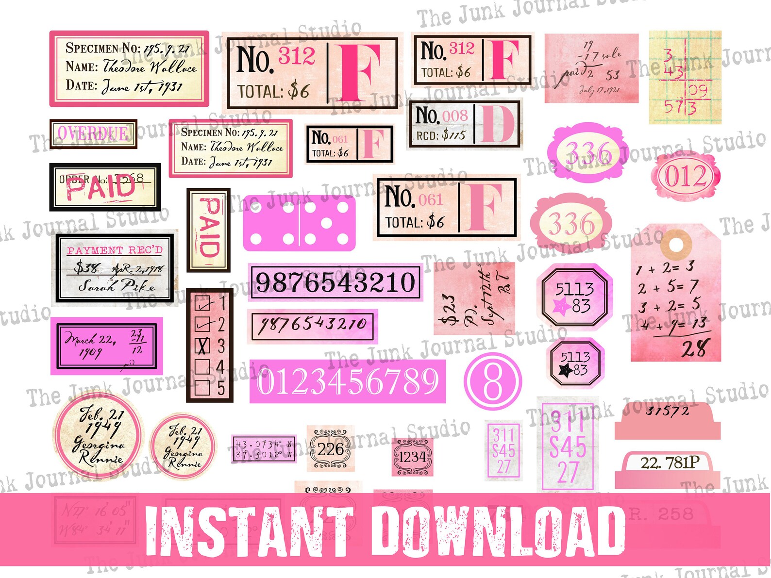 PINK Distressed Numbers Labels Tickets Tags Flashcards - Etsy Canada