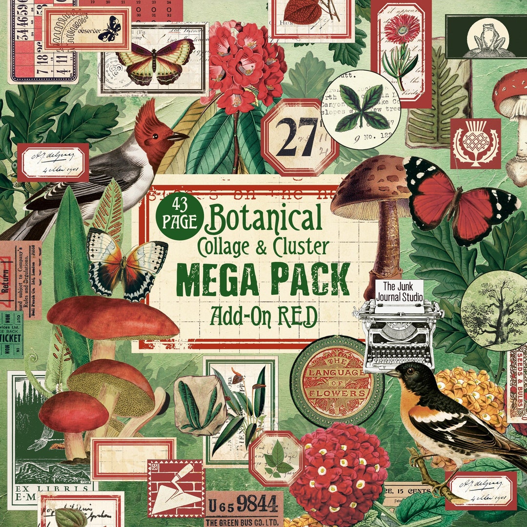MEGA PACK - Botanical Collage Cluster Kit Series, Add-0n Red, Botanical ...