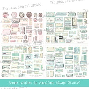 Pastel Turquoise & Pink 28 Page Vintage Labels Digital, Distressed ...