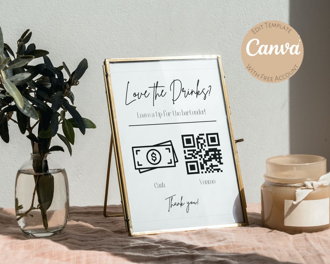 Tip the Bartender QR Code Sign | Love the Drinks? | Venmo | Cashapp ...
