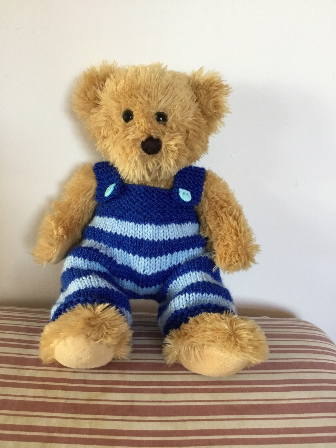 Hand Knitted Teddy Bear Clothes Super Cute Striped Dungarees Choose ...