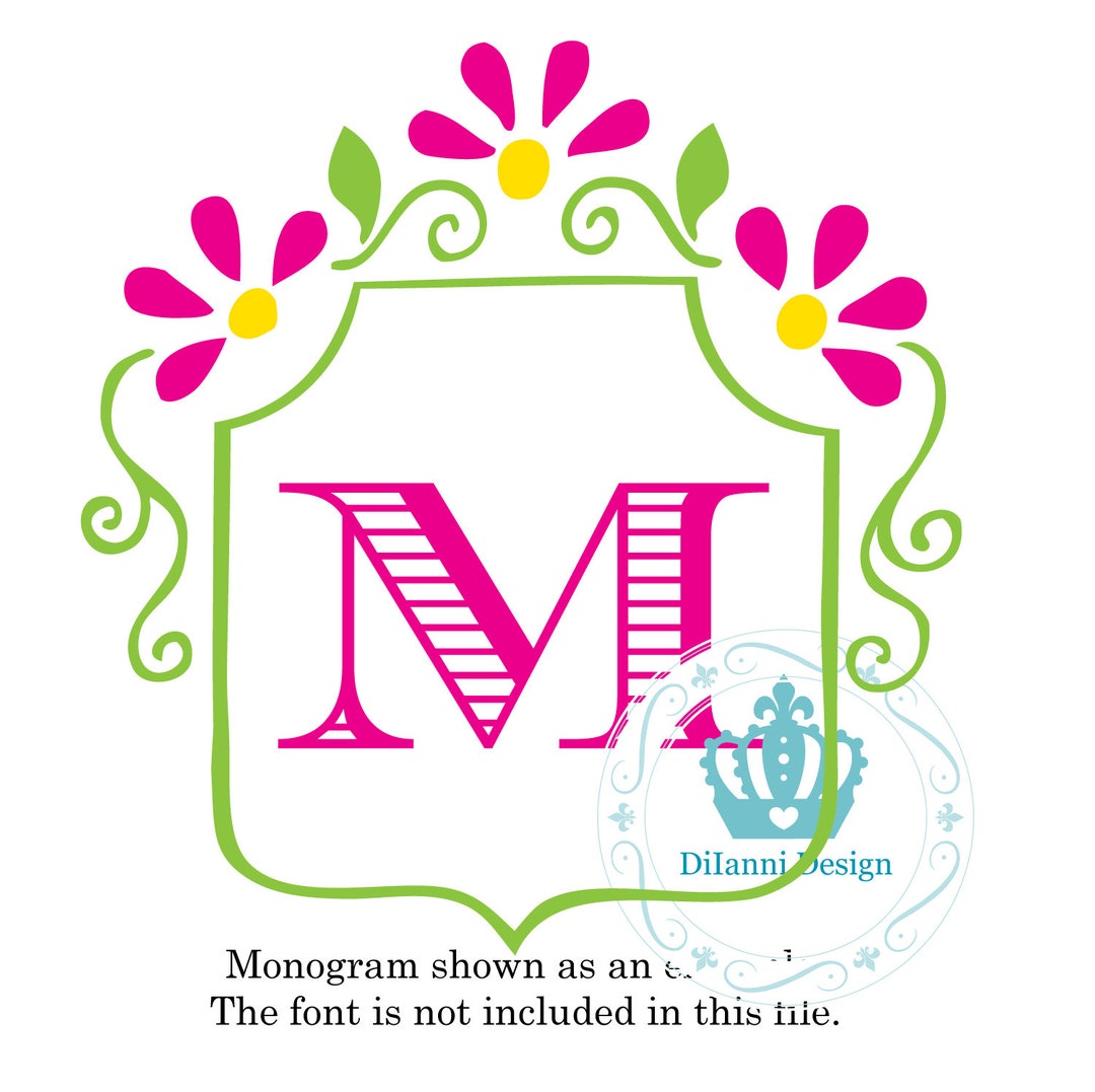 Floral Shield Monogram Frame, Silhouette Cut File, Cricut File, Cameo ...