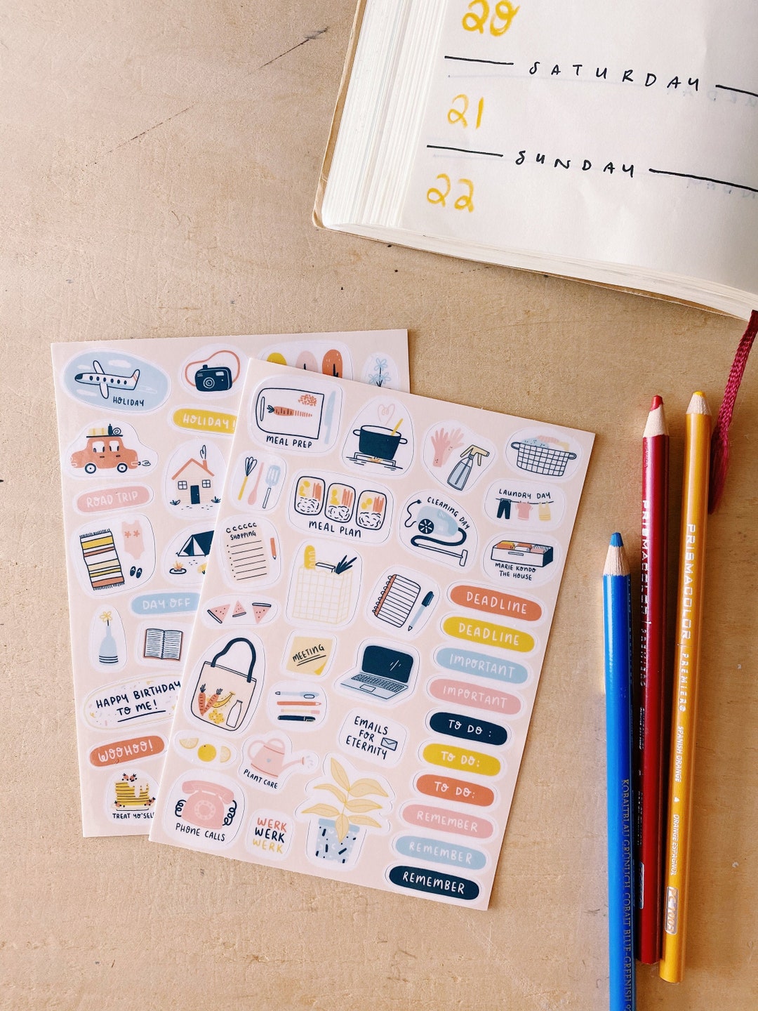 Colour Jar Diary Sticker Sheets Planner Diary Bullet Journal Calendar ...