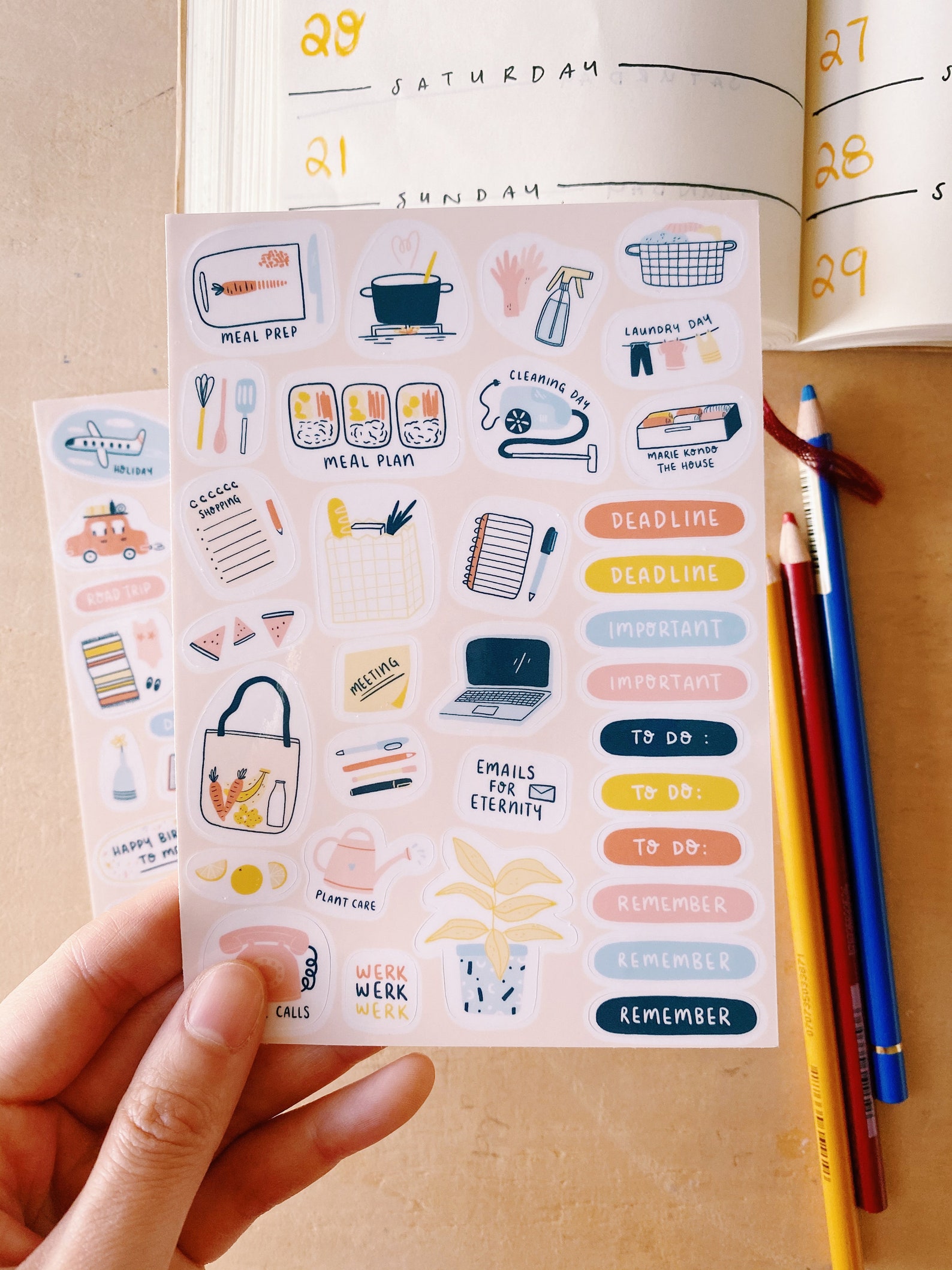 Colour Jar Diary Sticker Sheets Planner Diary Bullet Journal Calendar ...