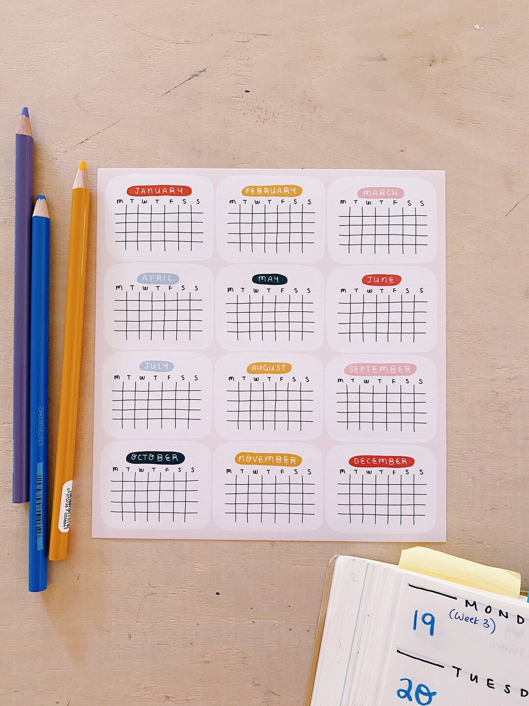 Customisable Calendar Stickers Yearly Calendar Stickers Sticker Sheet ...