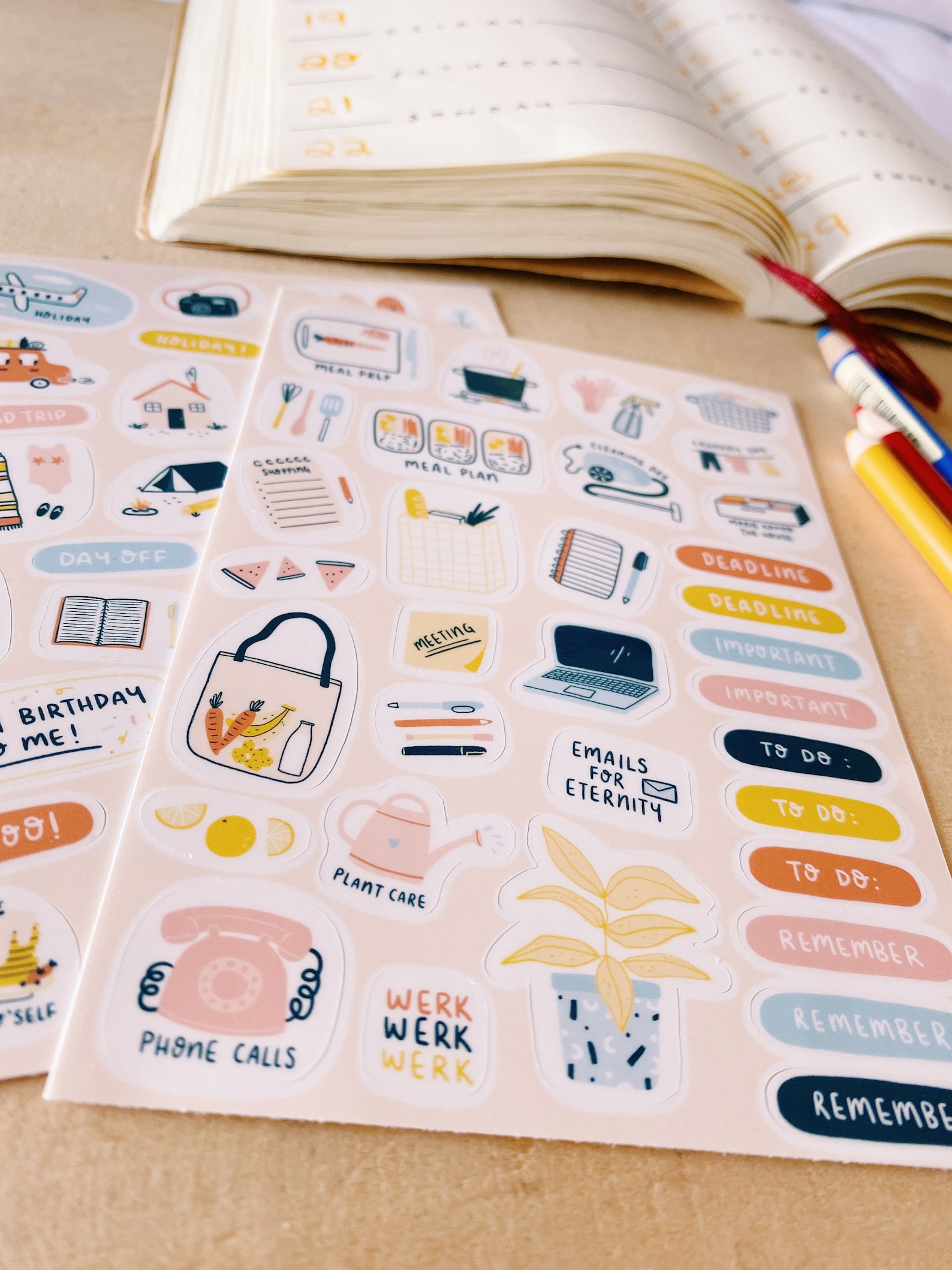 Colour Jar Diary Sticker Sheets Planner Diary Bullet Journal Calendar ...