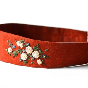 Rust Orange Hand Embroidered Floral Bouquet Headband - Etsy