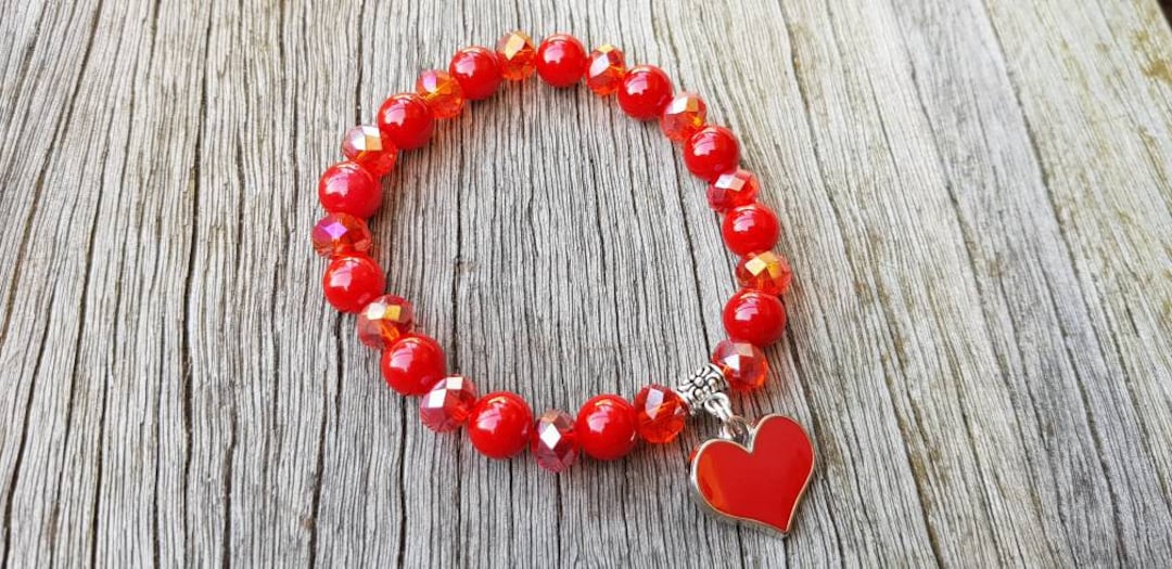 Red Love Heart Pulsera De Cuentas De Cristal Para El Día De San