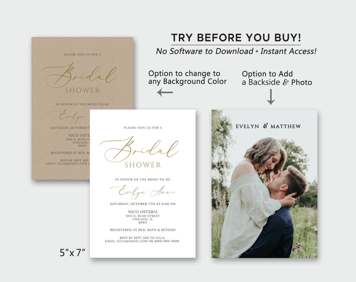 Simple Bridal Shower Invitation Template, TRY BEFORE You Buy ...