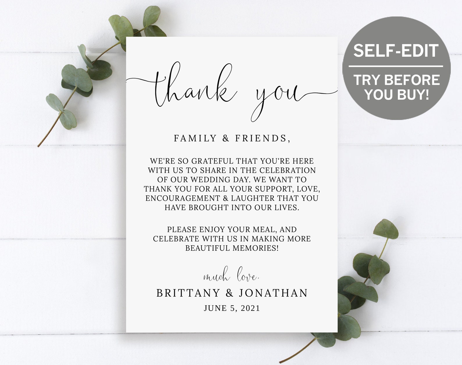 Simple Wedding Thank You Cards, TRY BEFORE You BUY, Wedding Menu Cards ...