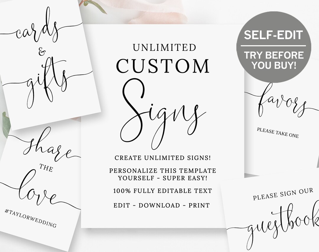 Create Custom Wedding Signs, TRY BEFORE You BUY, 8x10, Bridal Shower ...