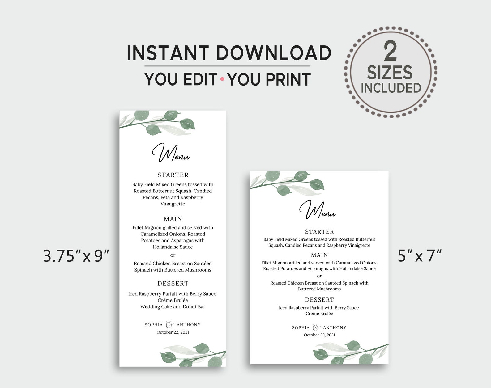 Wedding Menu Template TRY FREE DEMO Wedding Menu Cards | Etsy