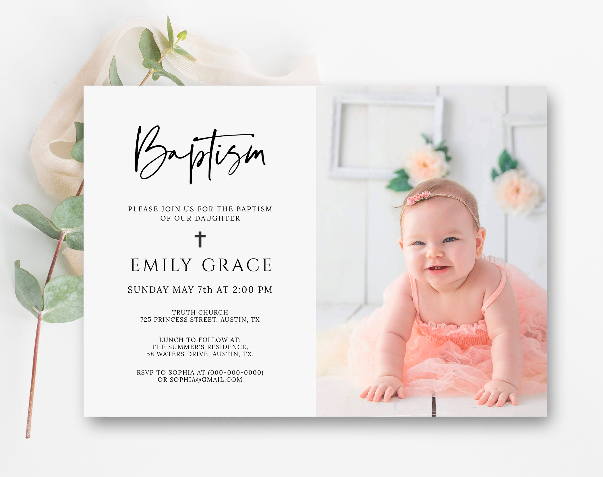 Baptism Invitation or Christening Template Printable Girl | Etsy