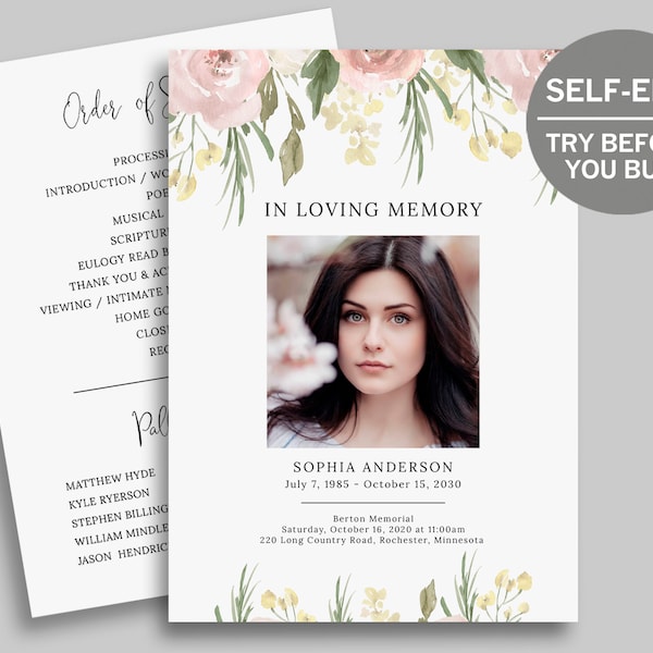 Single Double Sided Funeral Program Template - Etsy