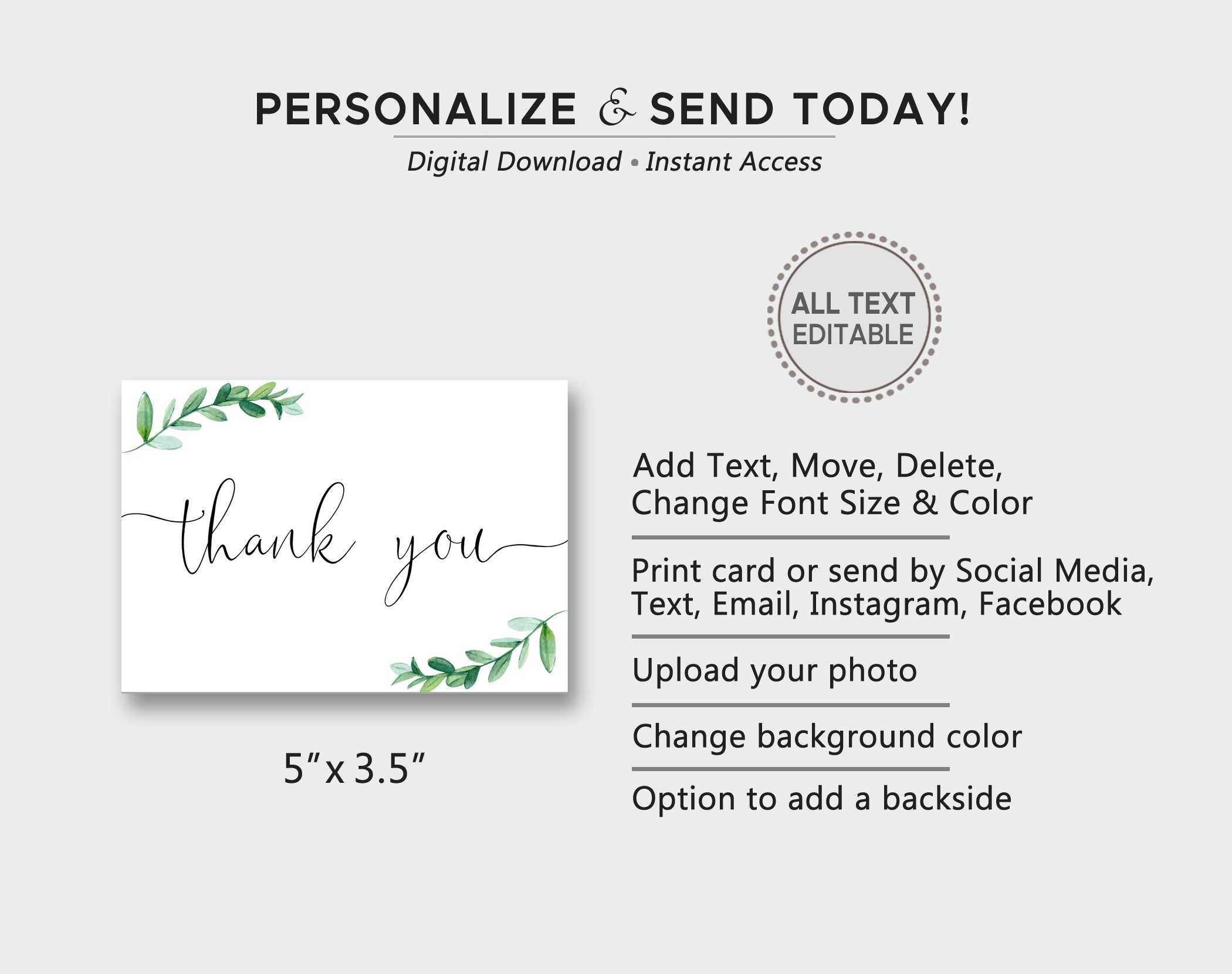 Eucalyptus Thank You Card Template Greenery Thank You Gift | Etsy