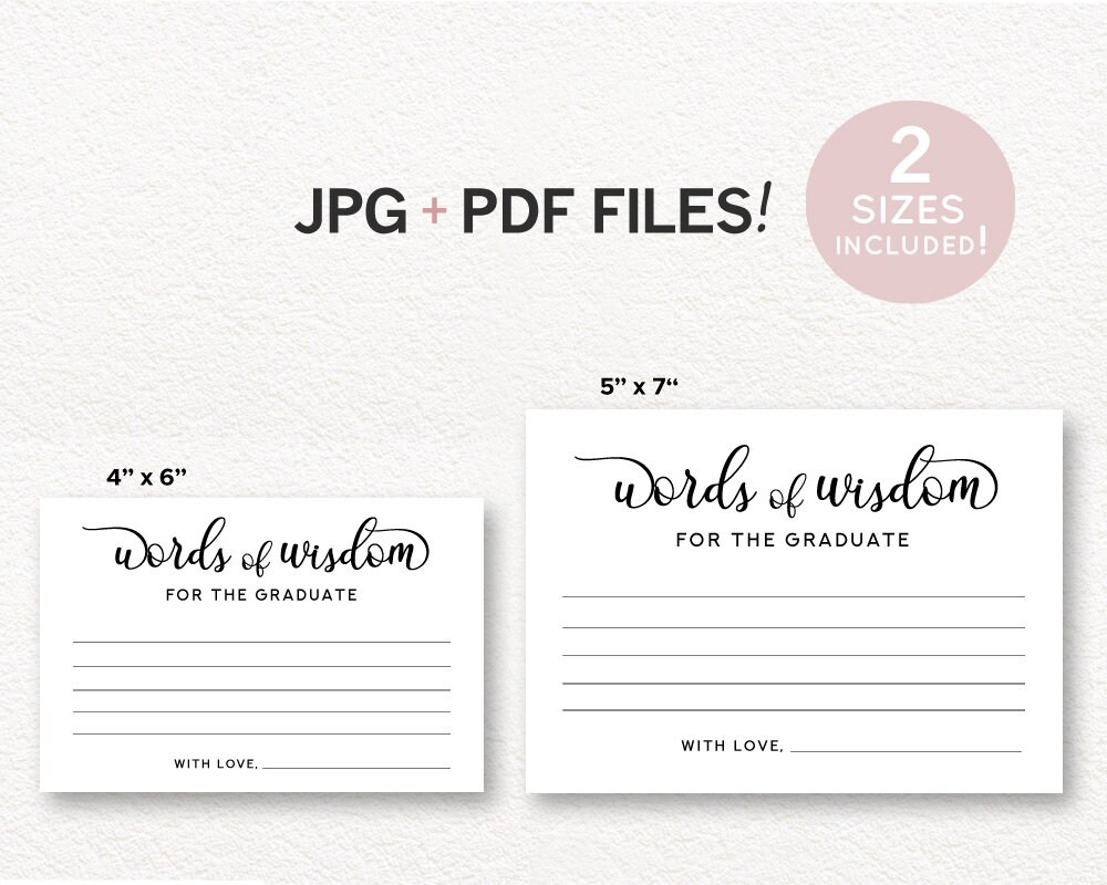 Graduate Words of Wisdom Cards Printable, Graduate Advice Card ...