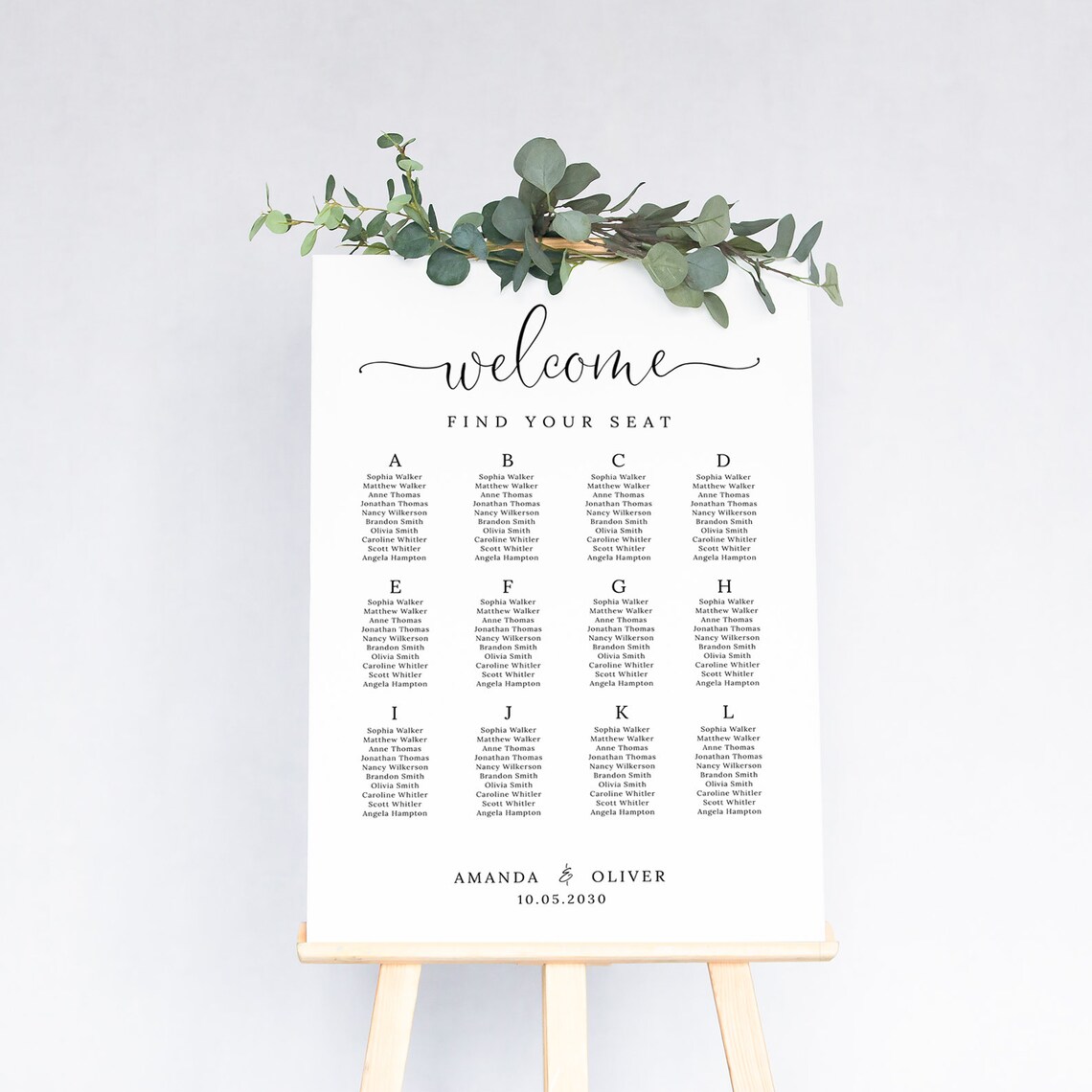 Alphabetical Seating Chart Template, Modern Calligraphy, Wedding ...
