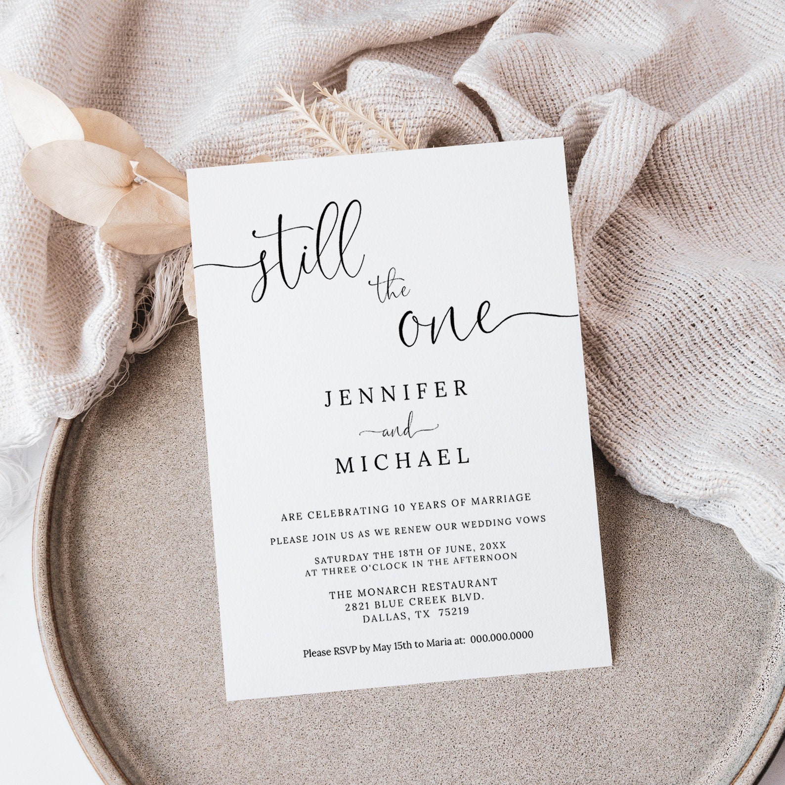 Wedding Vows Invitation Template, Classic Calligraphy, Anniversary Vows ...