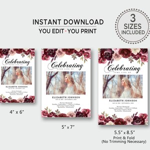 Editable Funeral Program Template, Red Floral, Celebration of Life ...